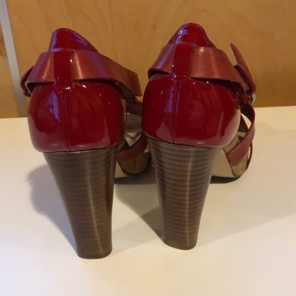 Cole Haan | Shoes | Cole Haan Red Leather Cork Heeled Sandals New ...